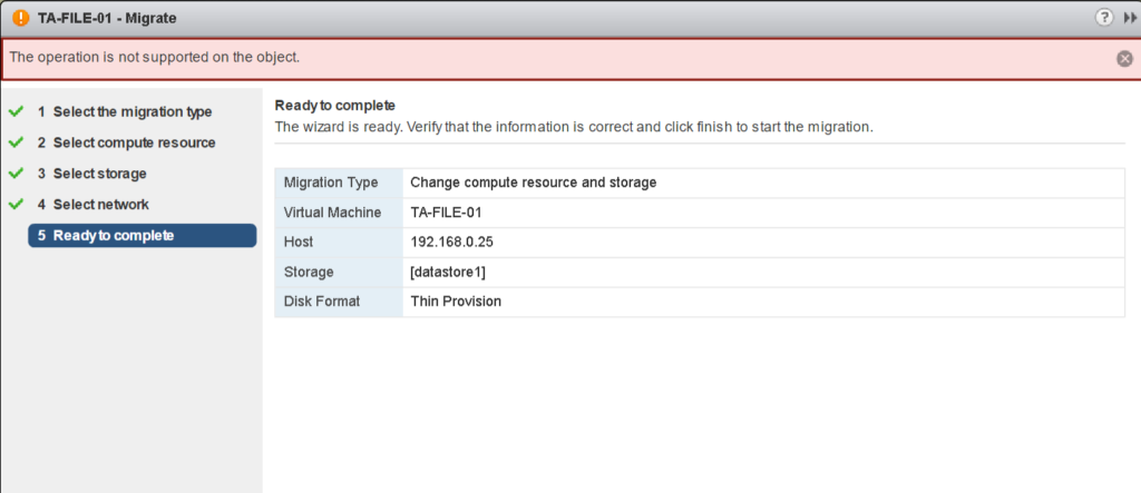 VMware vMotion Error: The Operation is not Supported on the Object ...